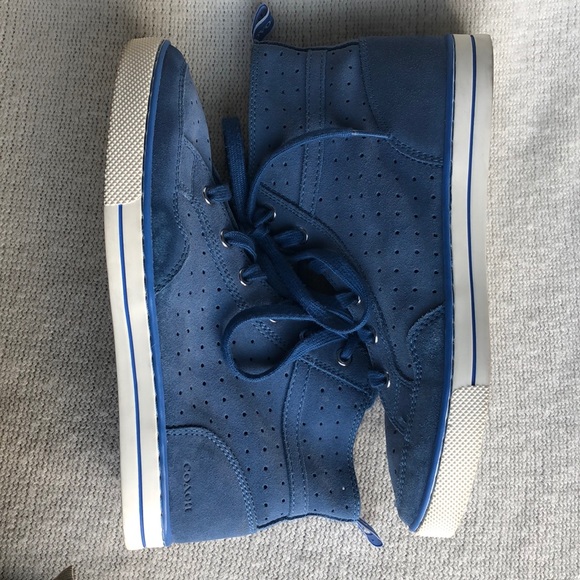 Coach | Shoes | Coach Blue Leather Suede Lace Up Sneakers | Poshmark